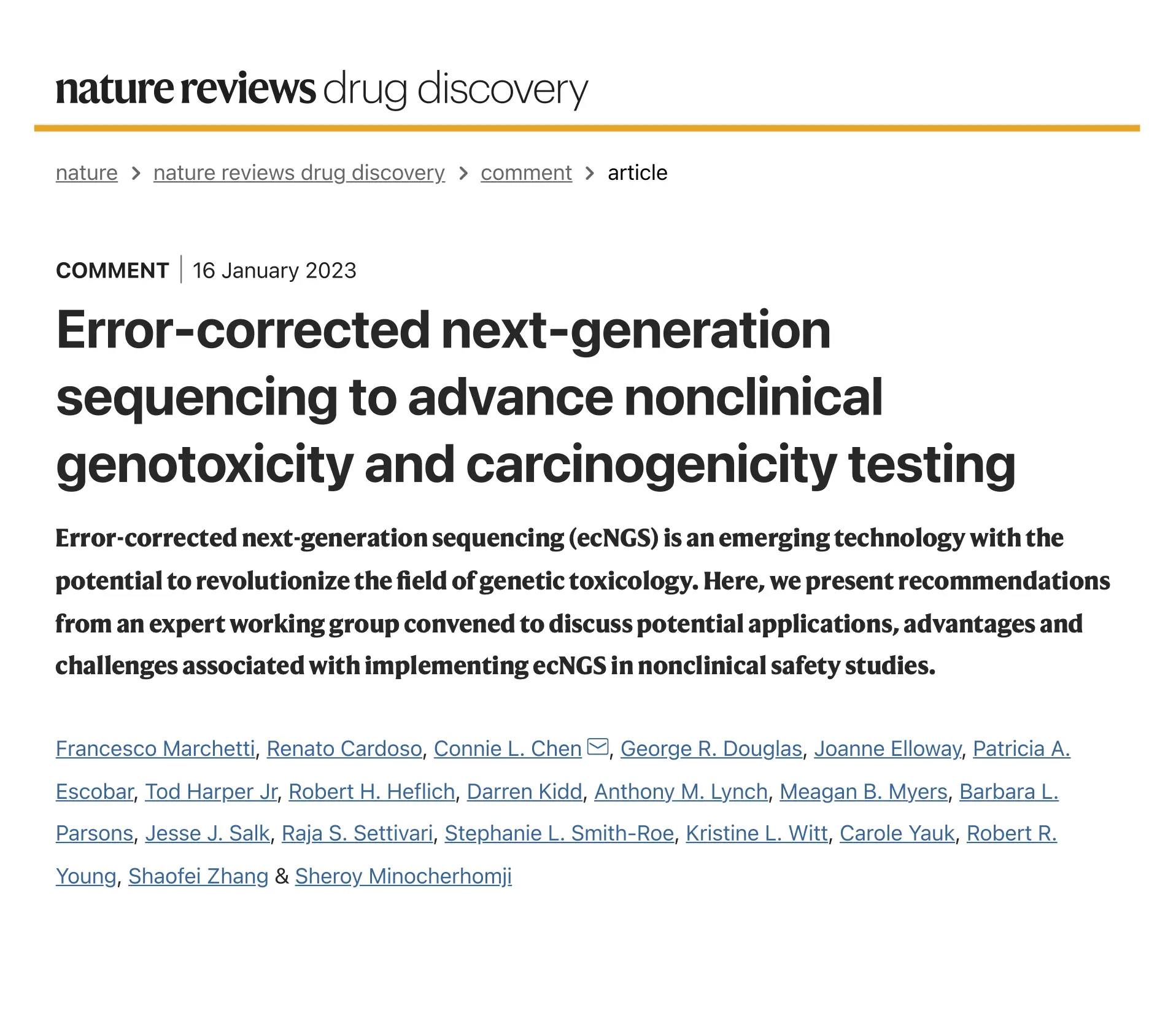 Error Corrected Next Generation Sequencing To Advance Nonclinical